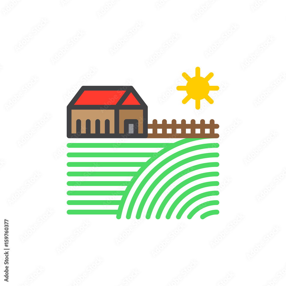 Farm house filled outline icon, line vector sign, linear colorful ...
