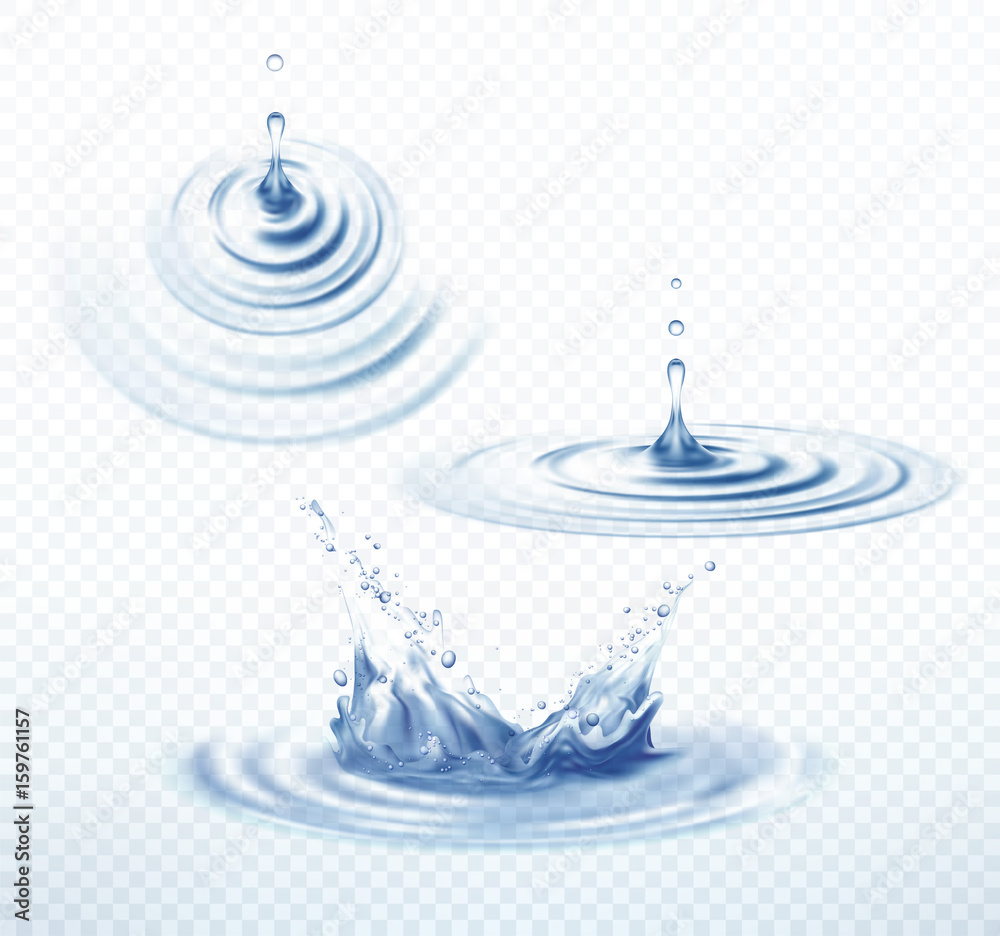 Realistic Transparent Drop and Circle Ripples set on isolated ...