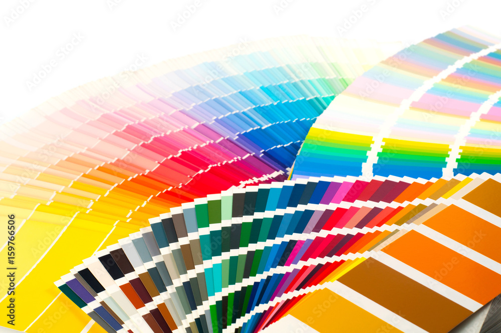 Fans with color palette, guides of acrylic paint samples Stock Photo ...