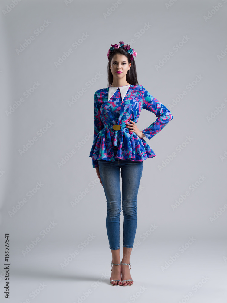 Fashion Model girl isolated over white background Stock Photo | Adobe Stock