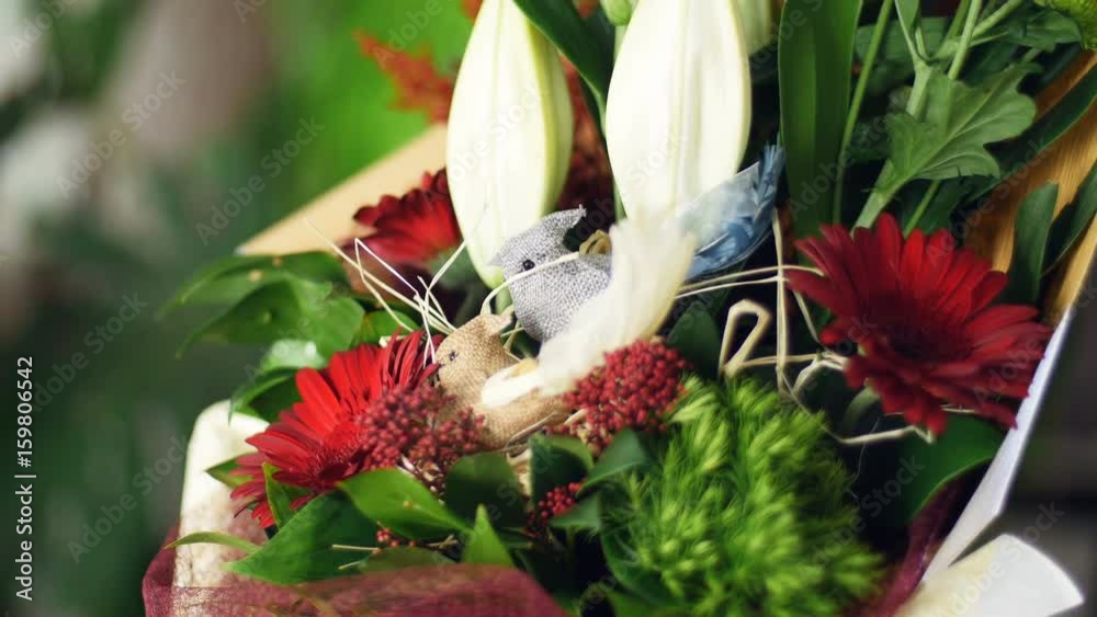 close-up, Flower bouquet in the rays of light, rotation, the floral ...