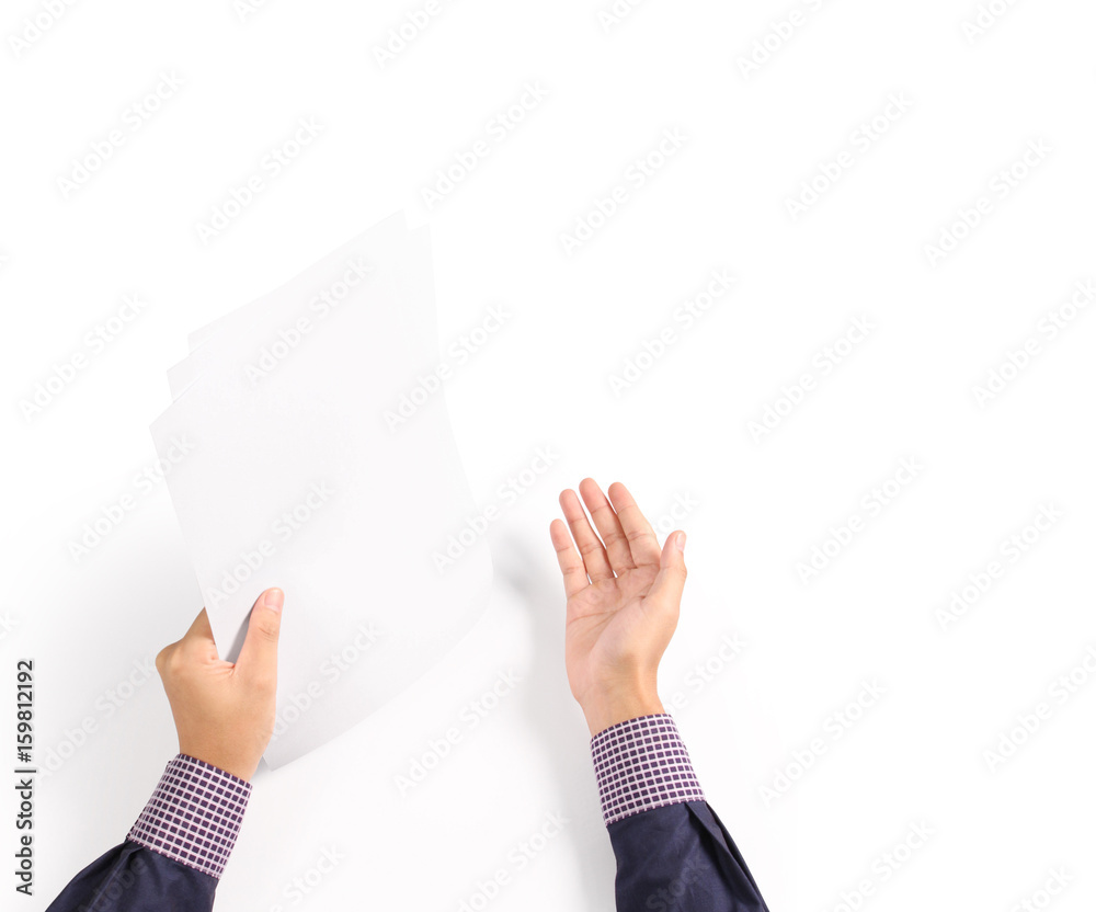 Hand holding white blank paper sheet Stock Photo | Adobe Stock