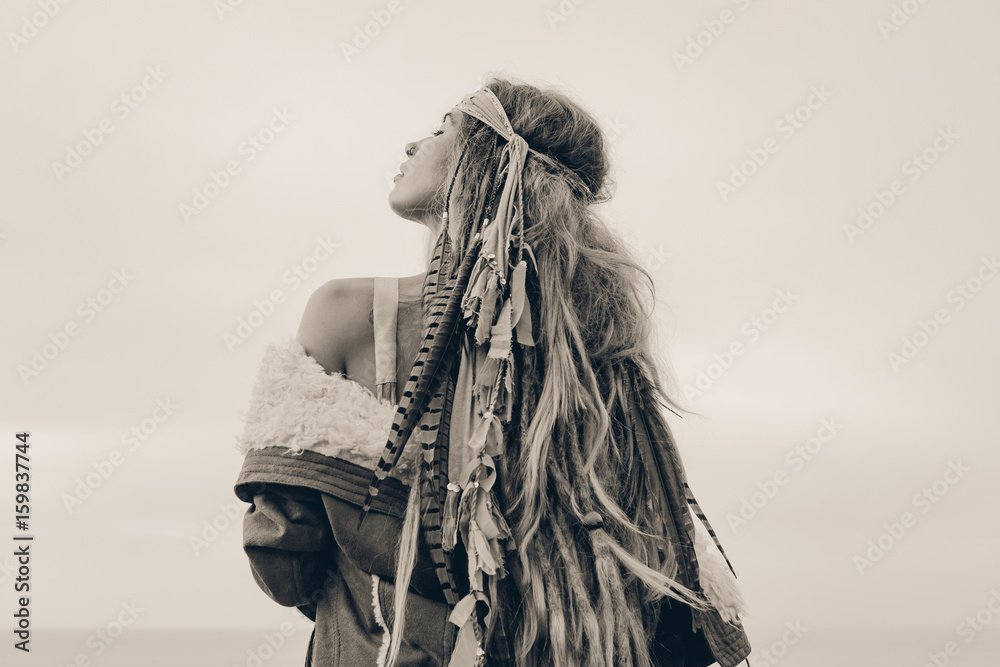 beautiful young boho girl in jacket Stock Photo | Adobe Stock
