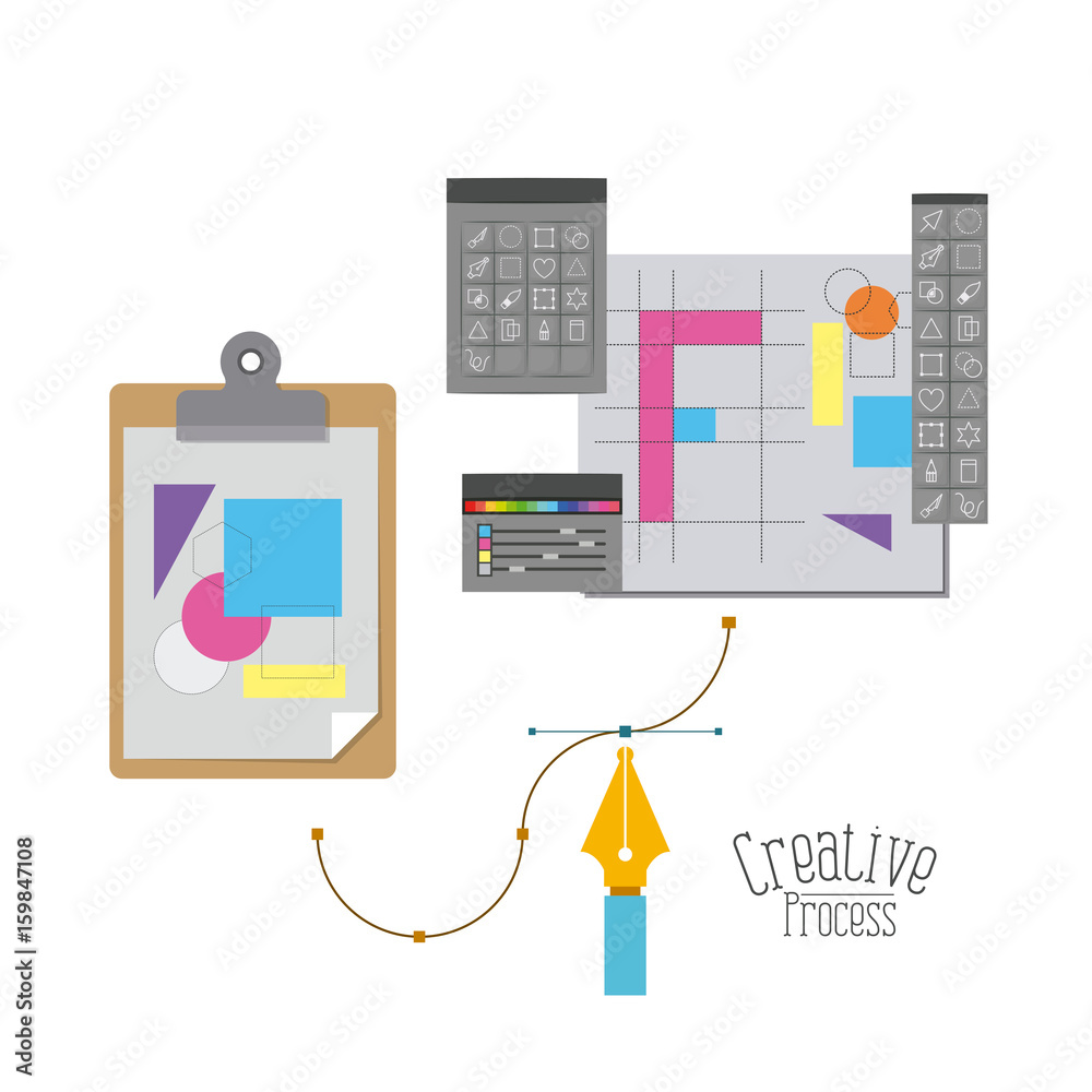 colorful background with table notepad with geometric figures and ...