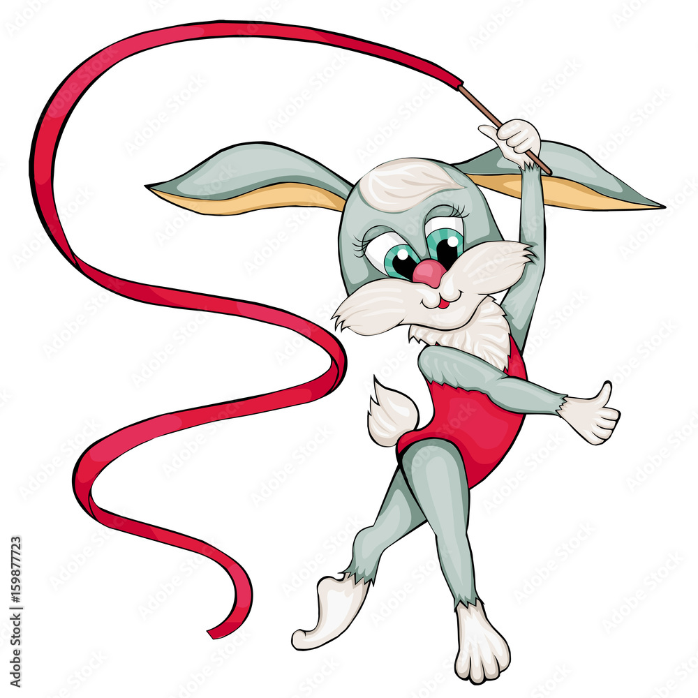 Hare and Rhythmic Gymnastics. Cartoon style. Isolated image on white ...