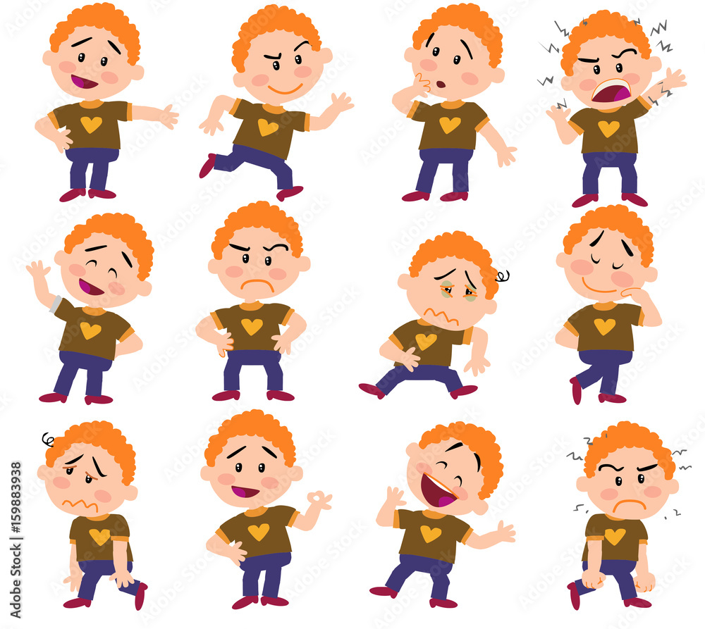 Set of cartoon character boy in different postures, attitudes and poses ... Set of cartoon character boy in different postures, attitudes and poses ...