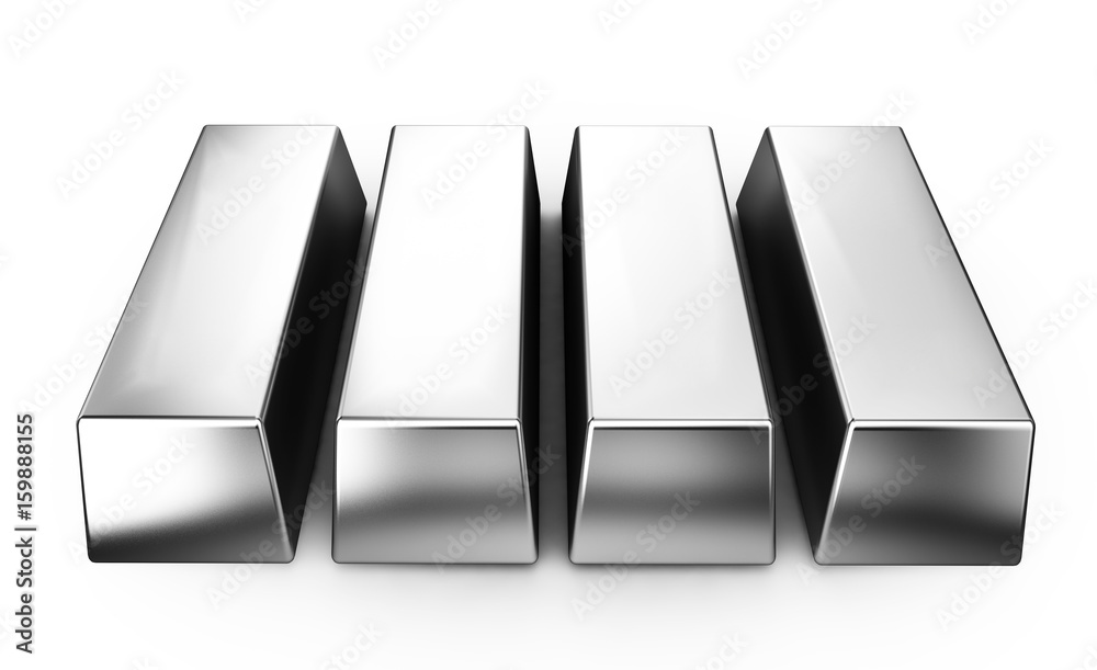 Silver Bars on white background 3d render Stock Illustration | Adobe Stock