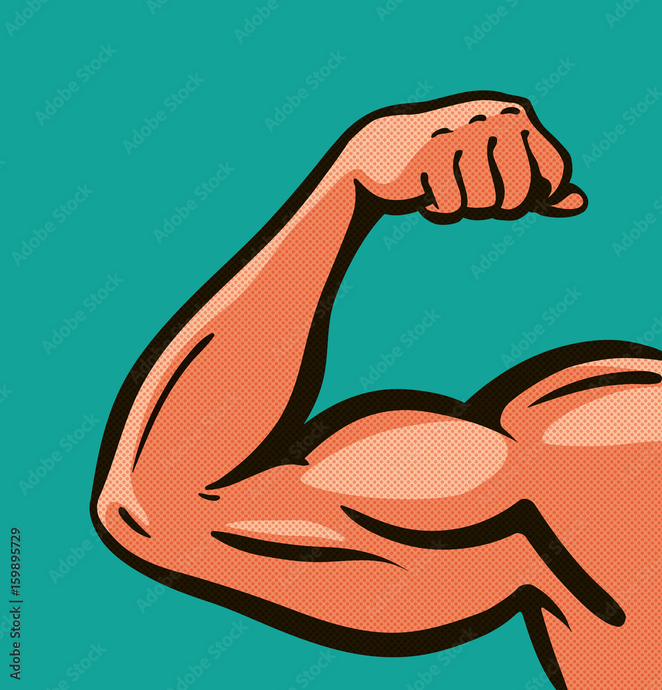 Strong arm, muscles, gym. Comics style design. Vector illustration ...