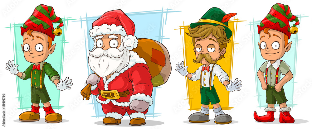 Cartoon santa claus and elf character vector set Stock Vector | Adobe Stock
