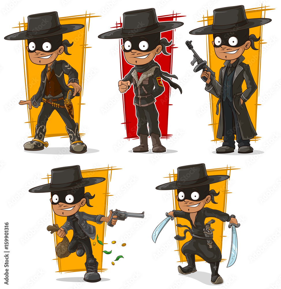 Cartoon bandit in black mask character vector set Stock Vector | Adobe ...