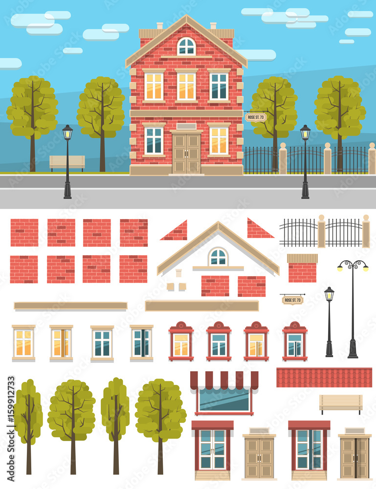 Set of parts for creating a vintage house. As well as some elements of ...