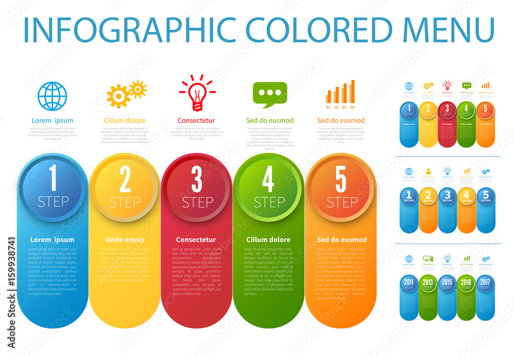 Colorful Five Section Infographic with Business Icons Set Stock ...