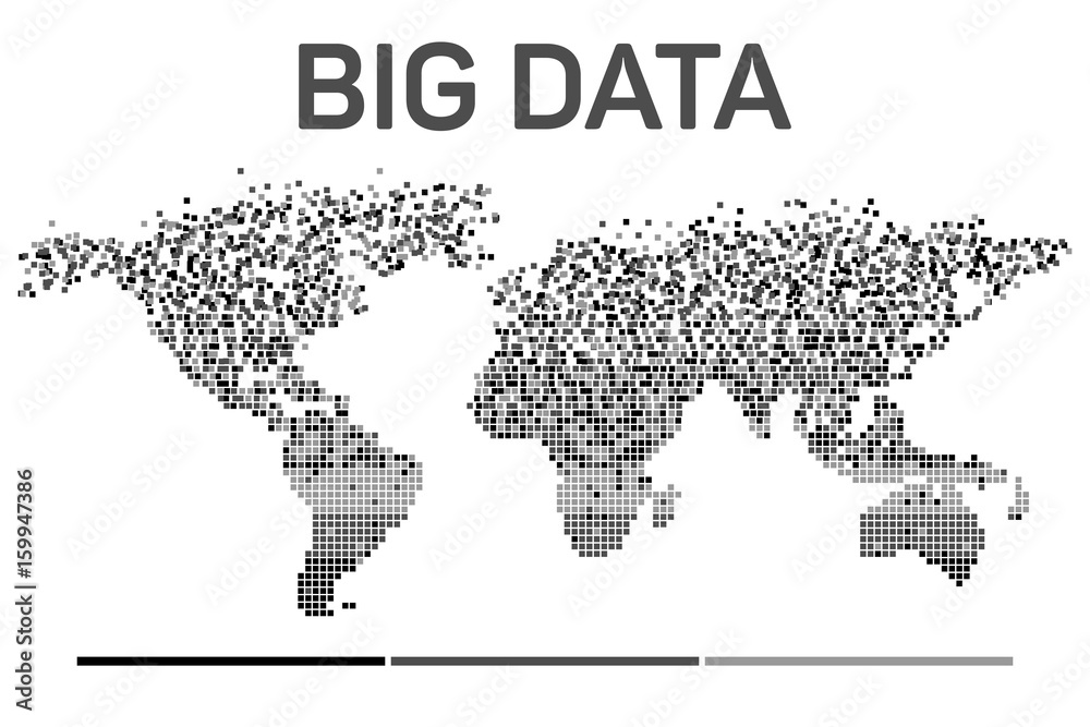 Big data visualization with worldmap mosaic template silhouette ...