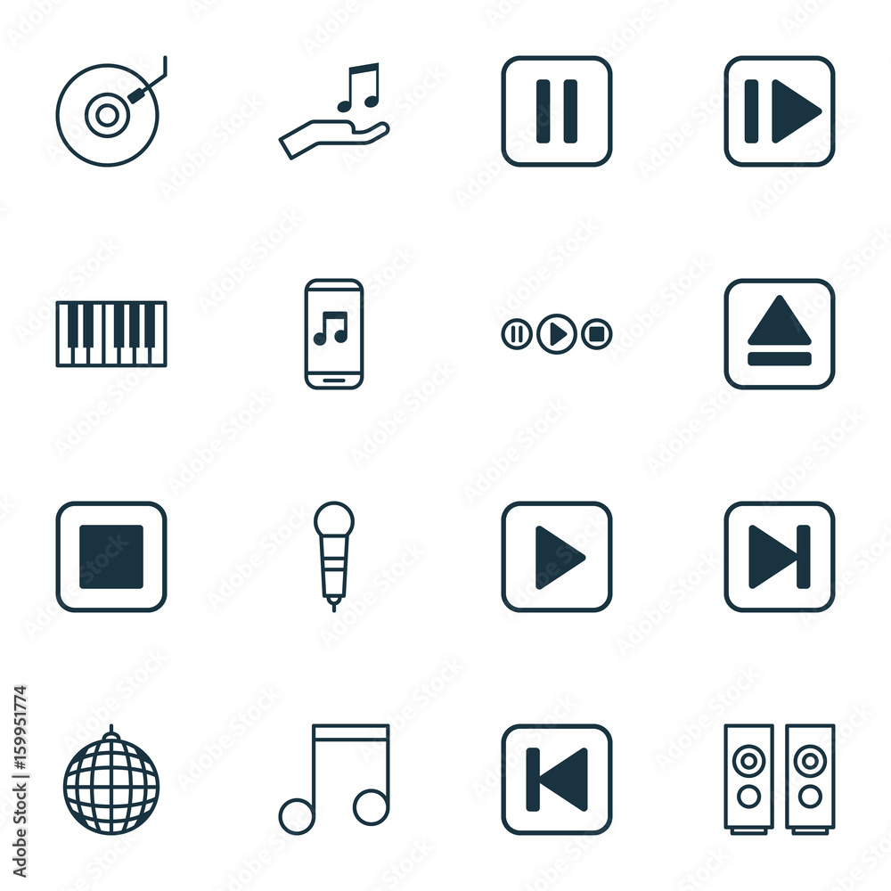 Music Icons Set. Collection Of Gramophone, Start Song, Sound Box And ...