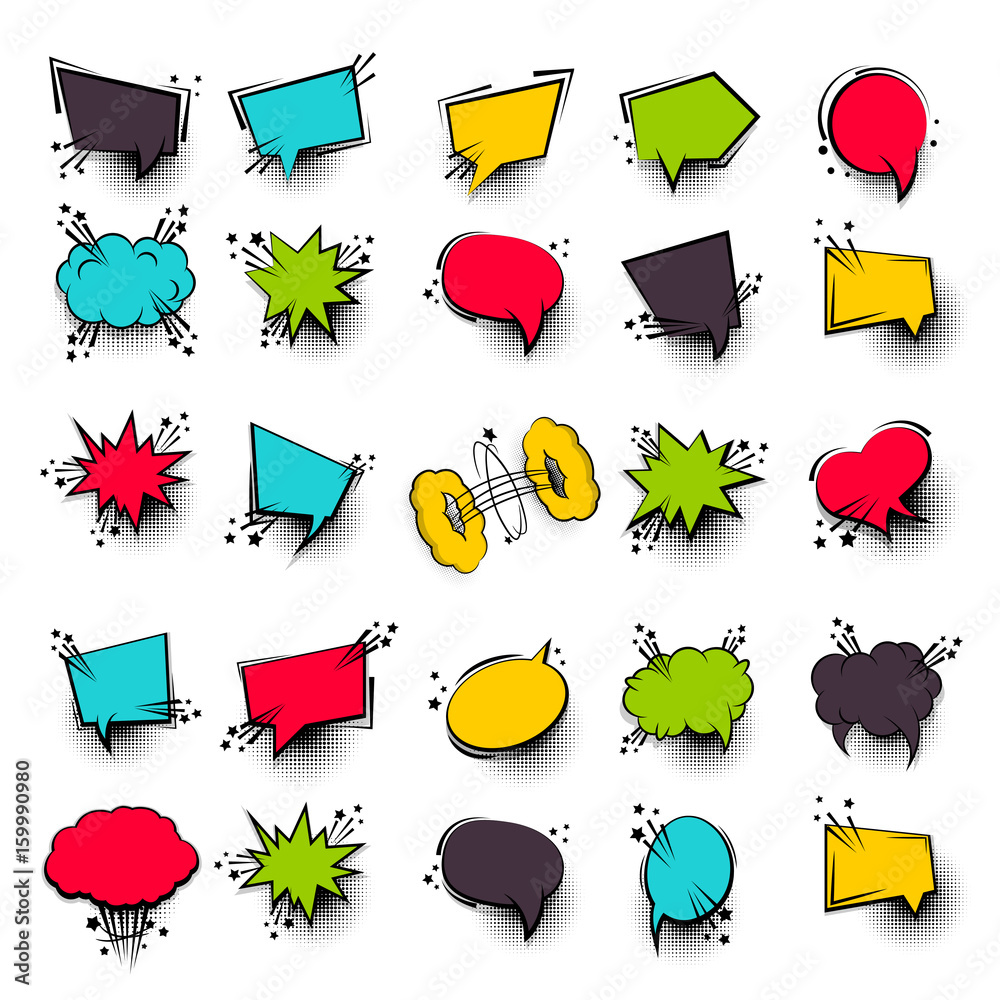 Funny set 25 comic book cartoon text dialog, colored empty cloud. Sale ...