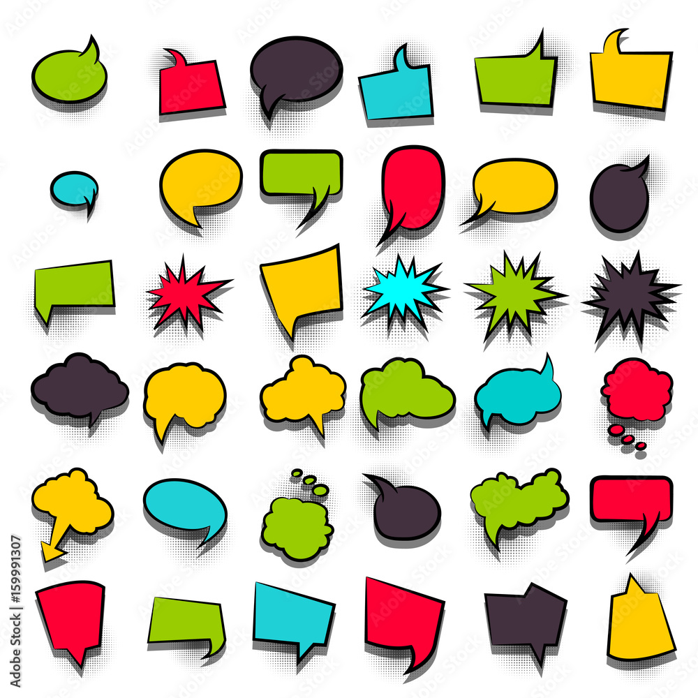 Big set 36 comic book cartoon text dialog, colored empty cloud. Sale ...