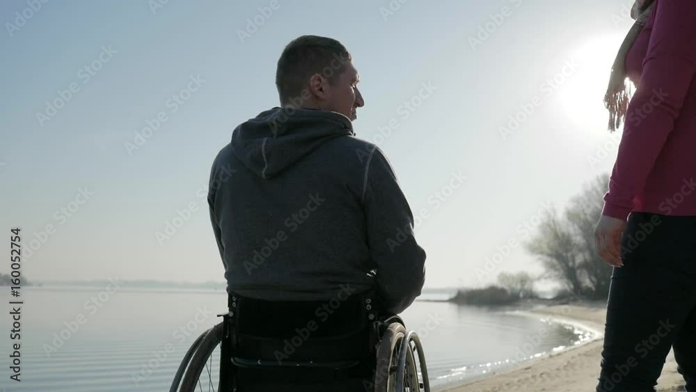 cripple person let hand to girlfriend, man handicapped and girl ...