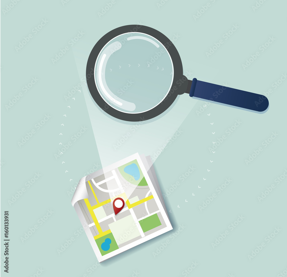 the magnifying glass and pin location icon and map vector, the concept ...
