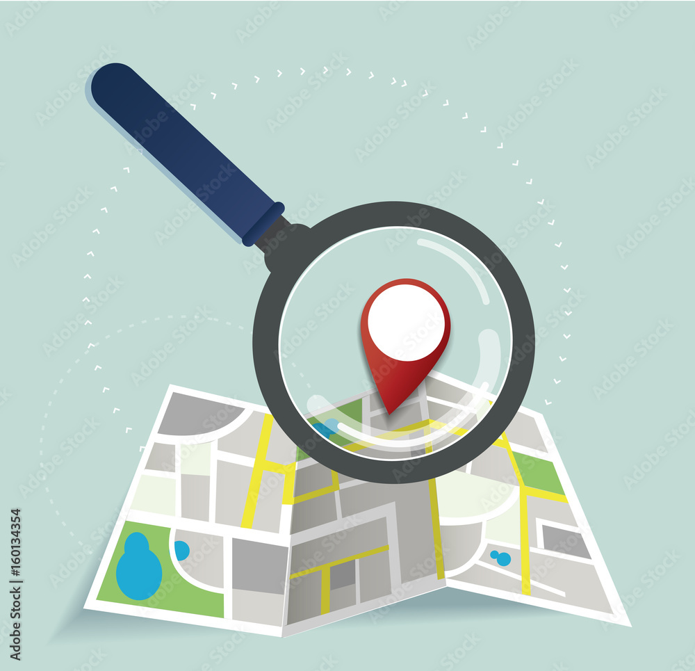 the magnifying glass and pin location icon and map vector, the concept ...