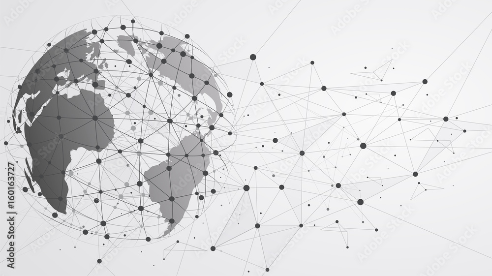 Global network connections with points and lines. Wireframe of n Stock ...