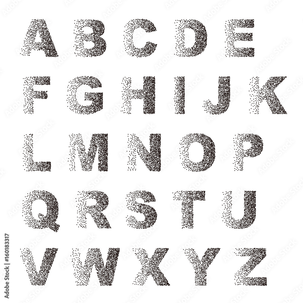 Black white stipple dots texture font typographic letters alphabet and ...