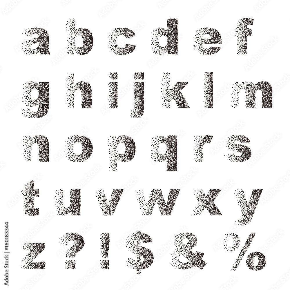 Black white stipple dots texture font typographic letters alphabet and ...