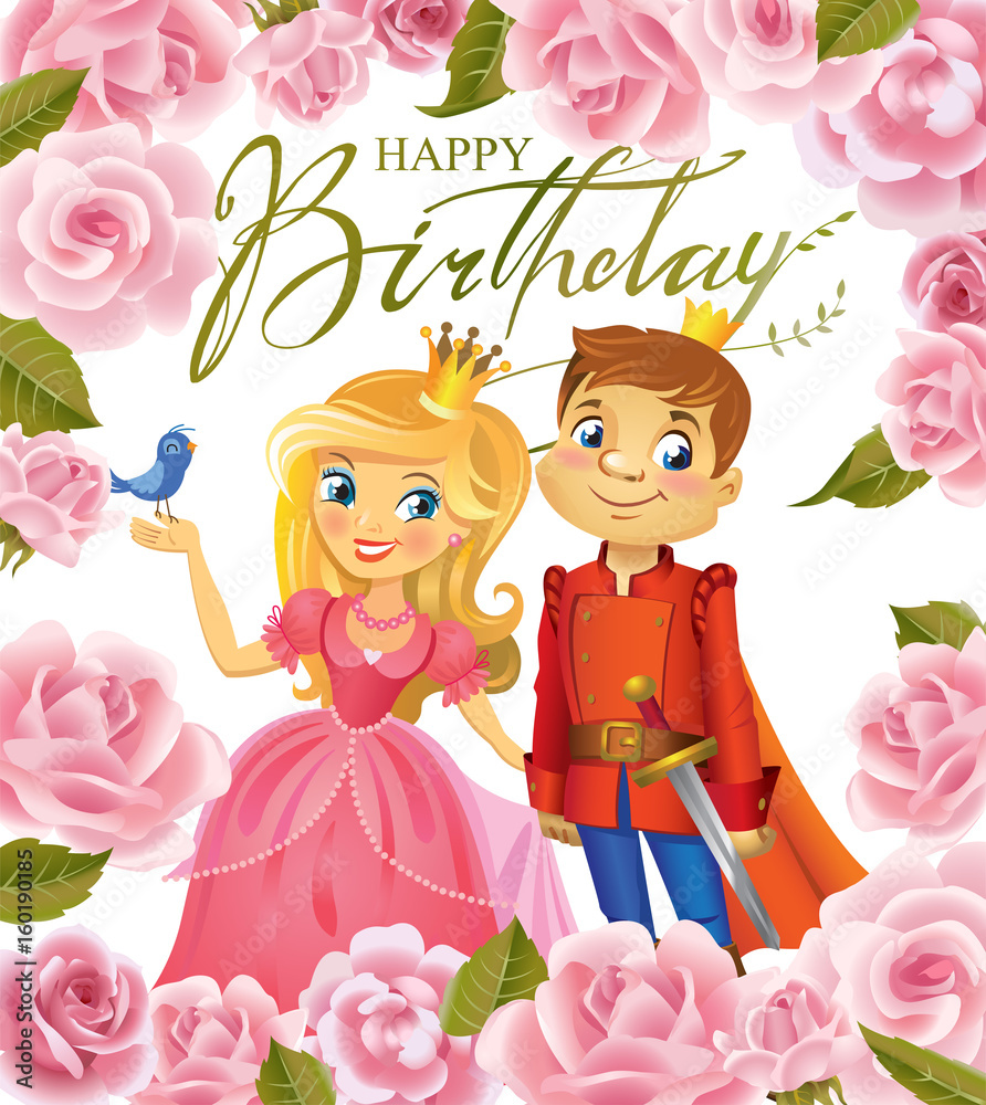 Happy Birthday, Princess and Prince, greeting card. Stock Vector ...