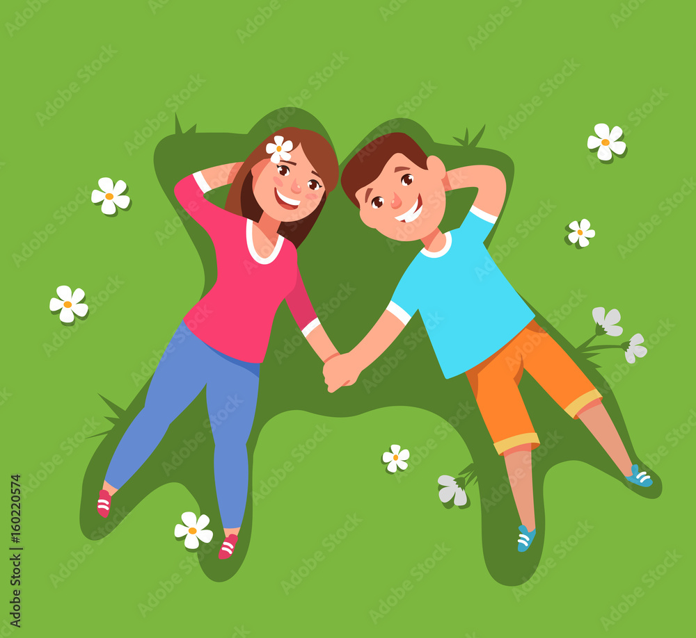 Vector illustration couple young woman and man lying down lie in the ... Vector illustration couple young woman and man lying down lie in the ...