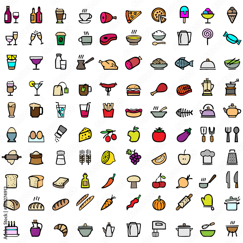 Stockvector Color food icon set | Adobe Stock