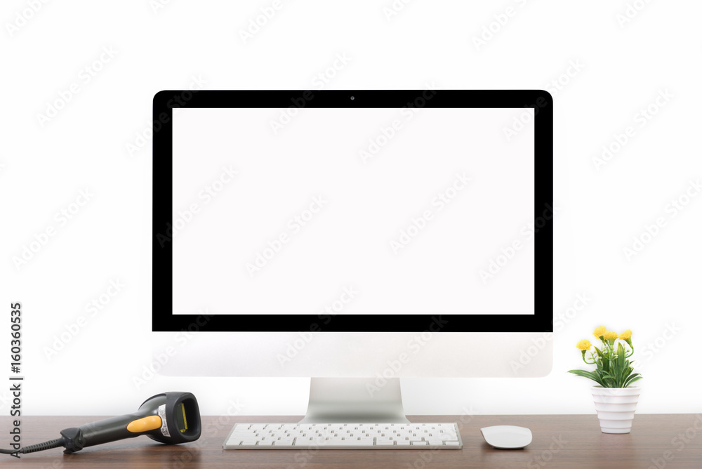 black barcode scanner with monitor on white background Stock Photo ...