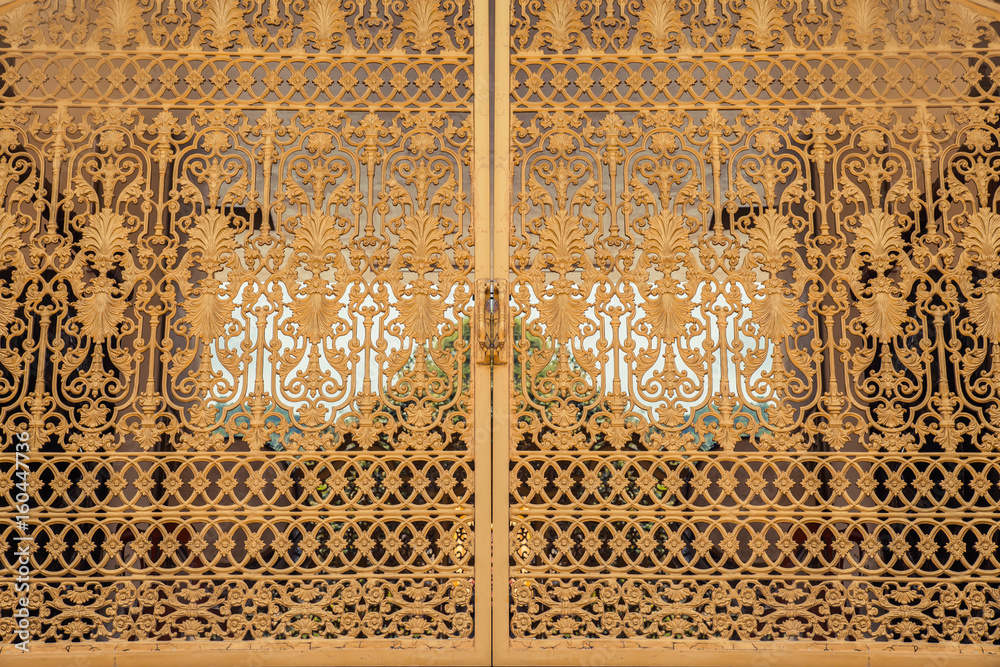 Beautiful golden Forged gates design thai temple. Thailand decor. Stock ...