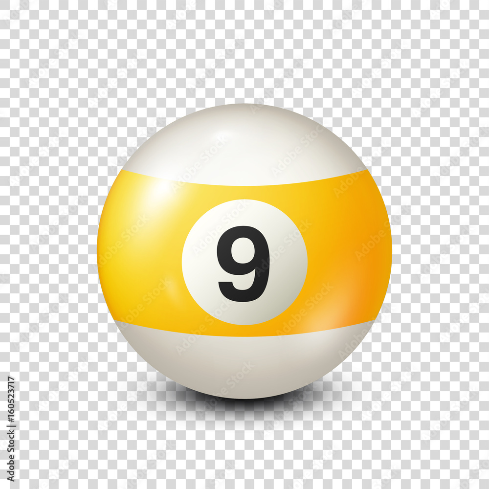 Billiard,yellow pool ball with number 9.Snooker. Transparent background ...