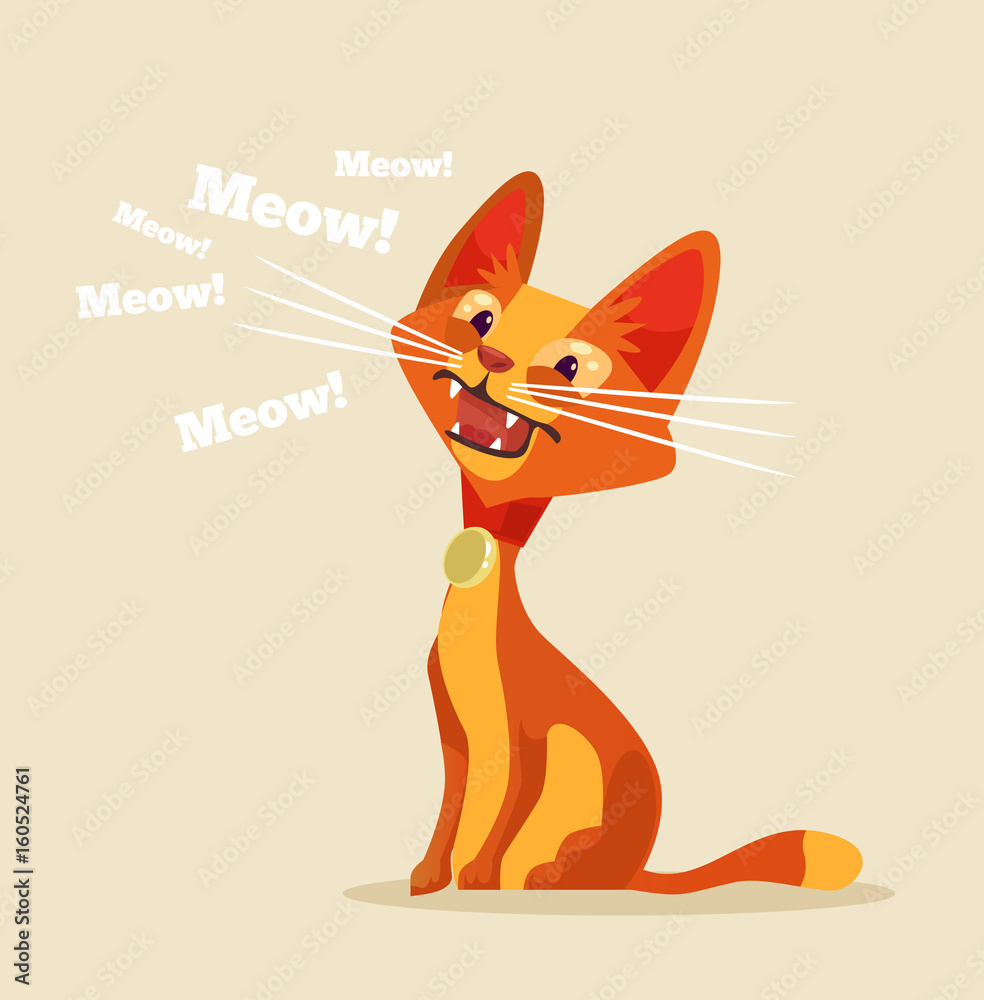Cute cat character meow. Vector flat cartoon illustration Stock Vector ...