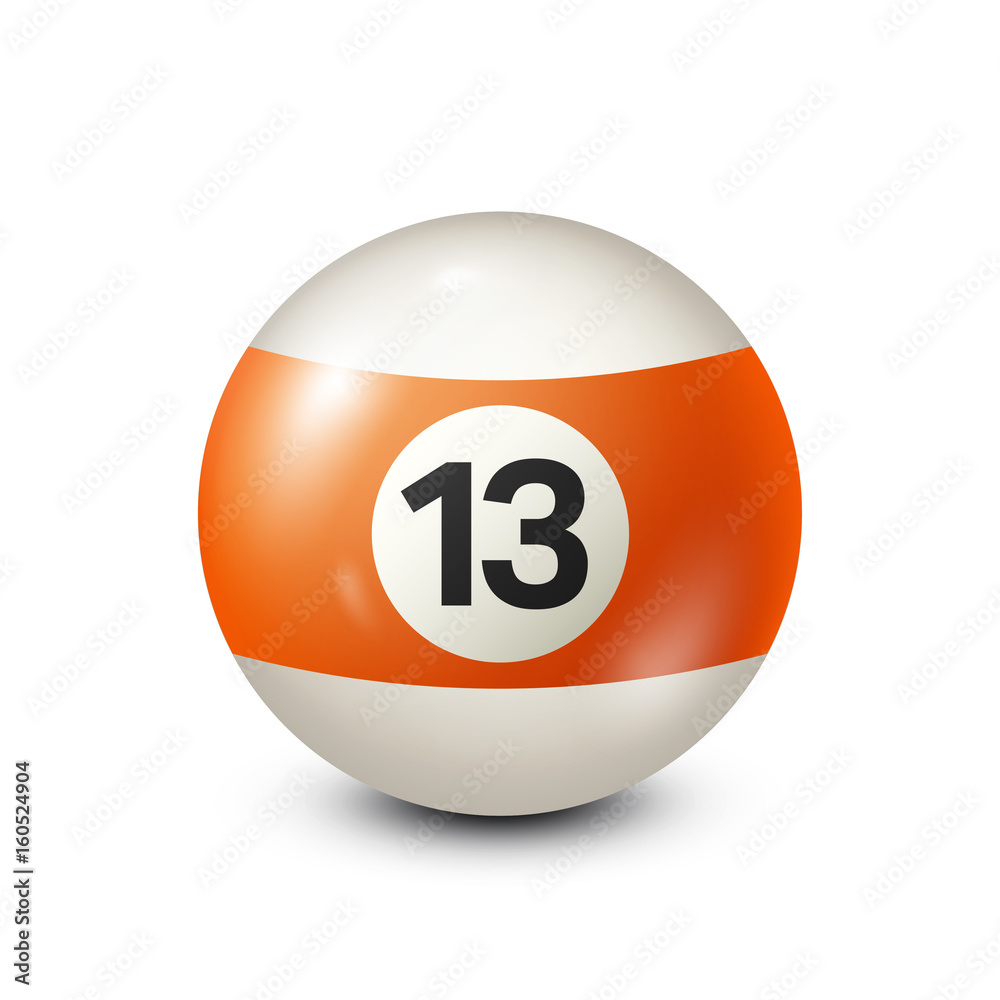 Billiard,orange pool ball with number 13.Snooker. Transparent ...