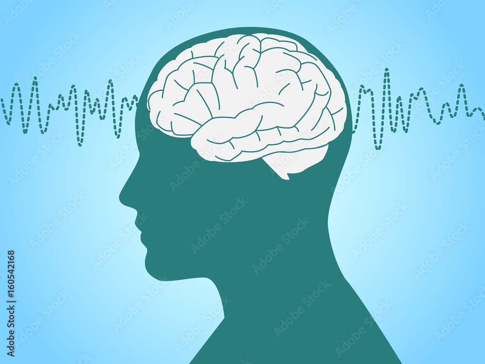 Brain waves vector illustration with face profile. Stock Vector | Adobe ...
