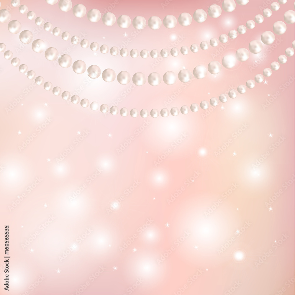 Abstract pearl garlands, beads on shiny pink background with bokeh ...