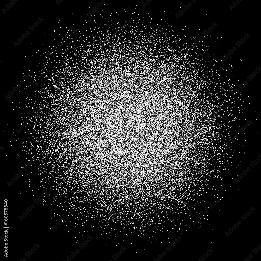 Abstract white dust of round shape is isolated on a black background ...