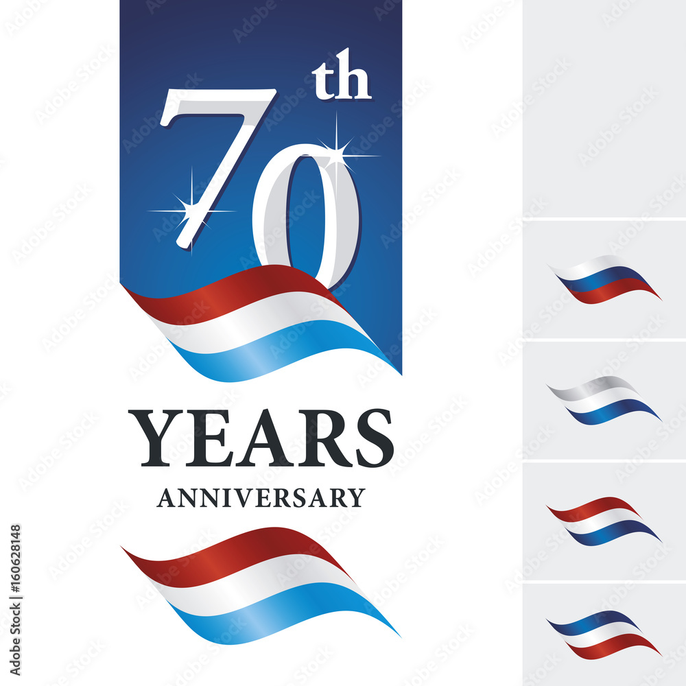 Anniversary 70 th years celebrating logo red white blue ribbon Stock ...