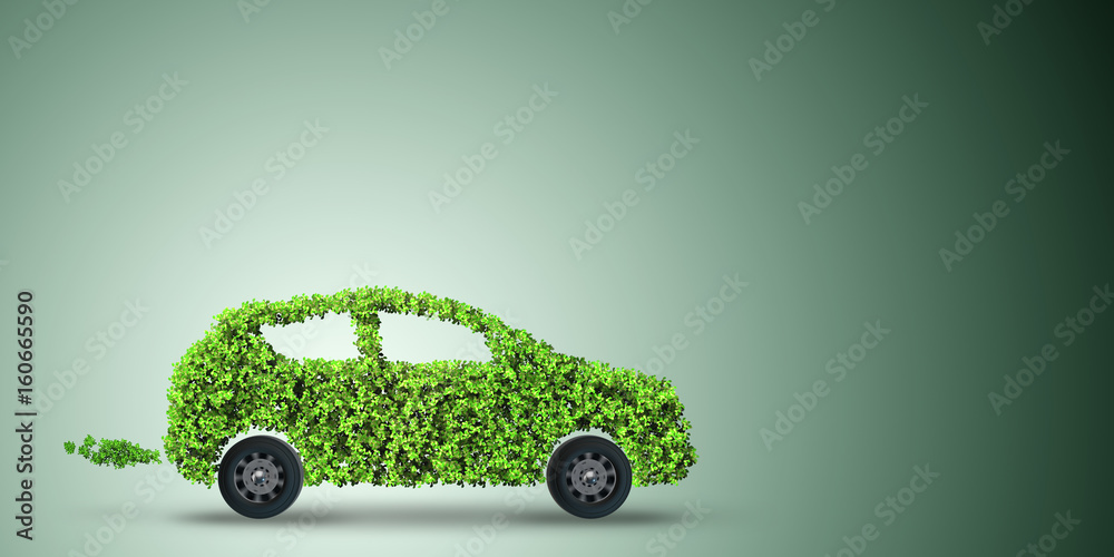 Electric car concept in green environment concept - 3d rendering Stock ...