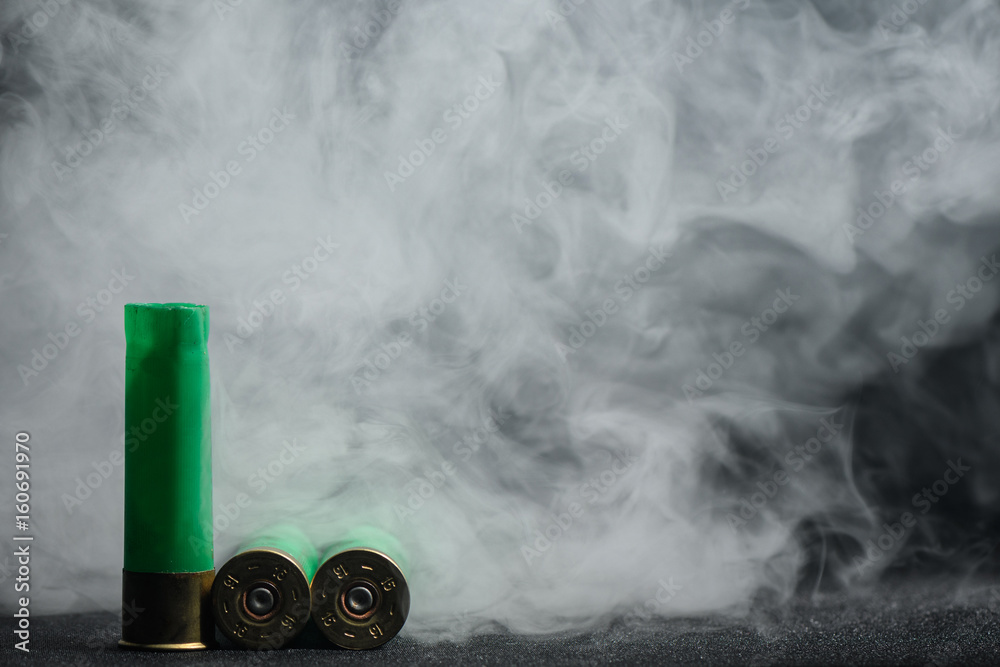 Shot cartridges shotguns 16 gauge light green color in the smoke Stock ...