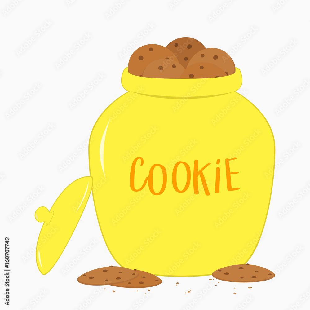 cookies inside a big yellow cookie jar vector, in white background ...