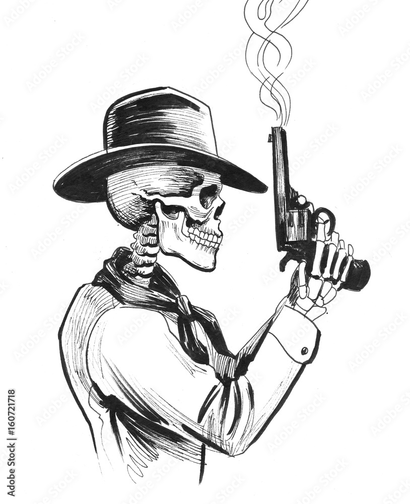 Skeleton with a smoking gun Stock Illustration | Adobe Stock