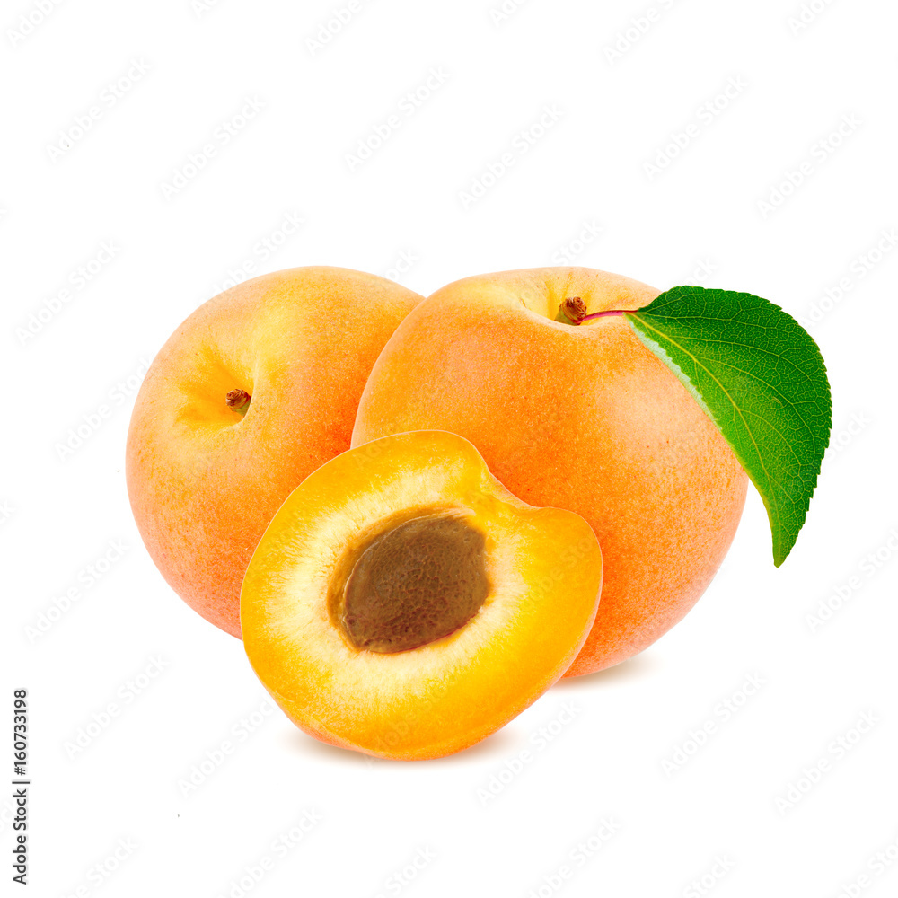 Isolated apricot. Fresh cut apricot fruits isolated on white background ...
