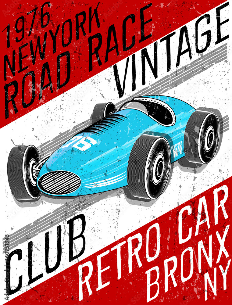 vintage race car for printing.vector old school race poster.retro race ...