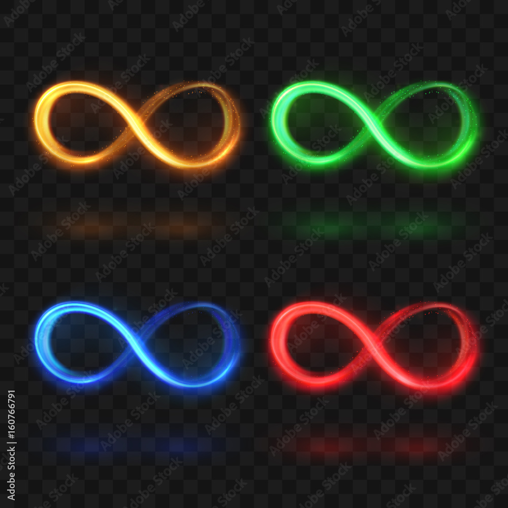 Abstract glittering infinity or eternal magic light loop vector symbols ...