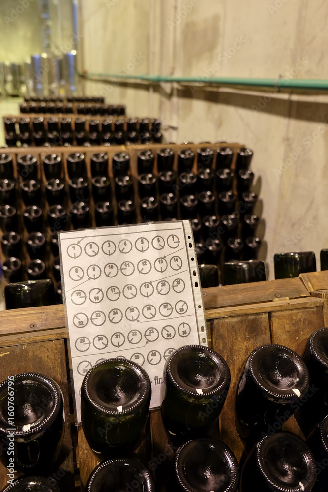 Making sparkling wine Champagne in winery. The traditional method of ...