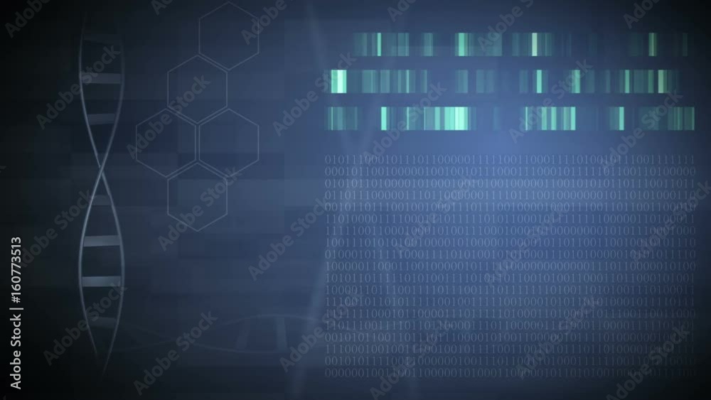 Blue Medical Technology Background with DNA-Strings, DNA-Codes and ...
