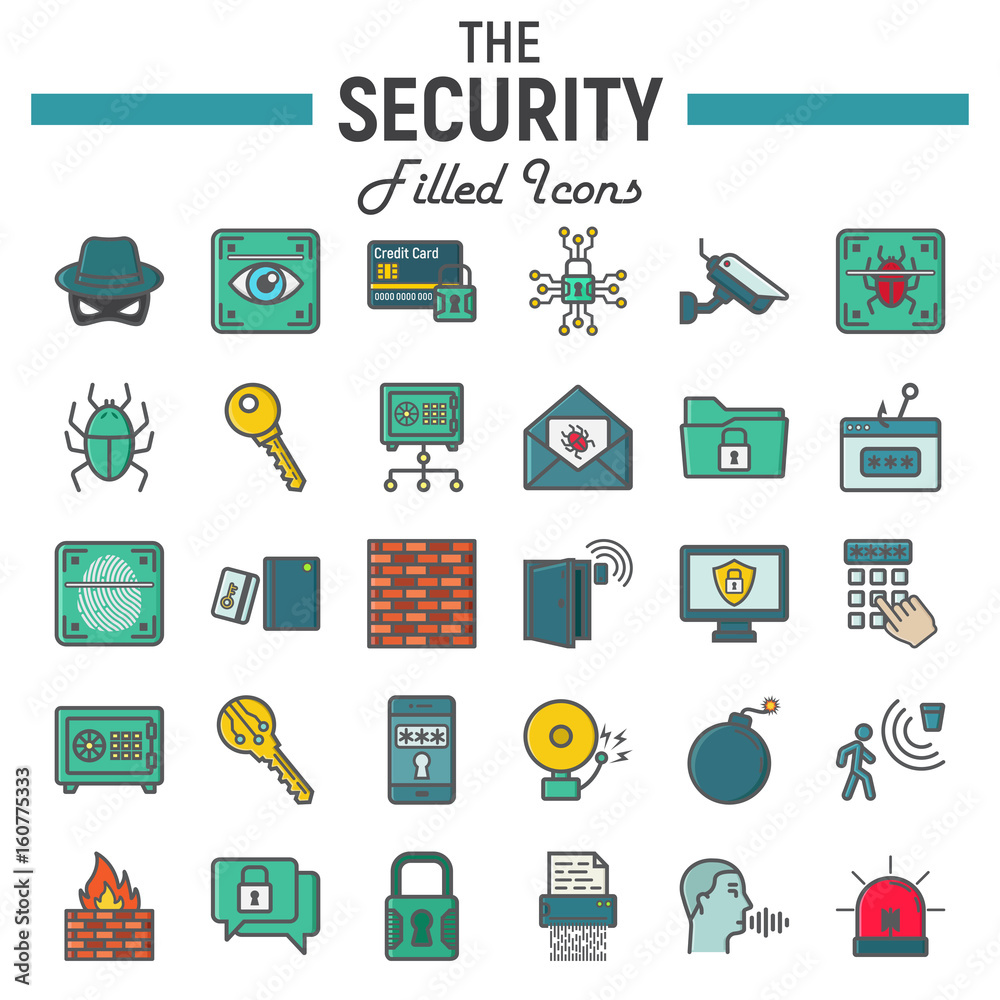 Security colorful line icon set, cyber protection symbols collection ...