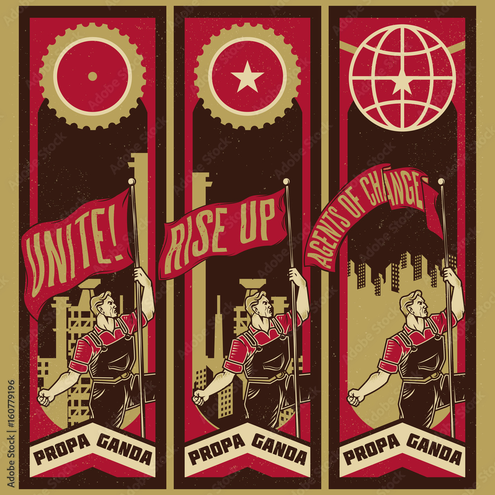 Vintage propaganda poster and elements. Isolated artwork object ...