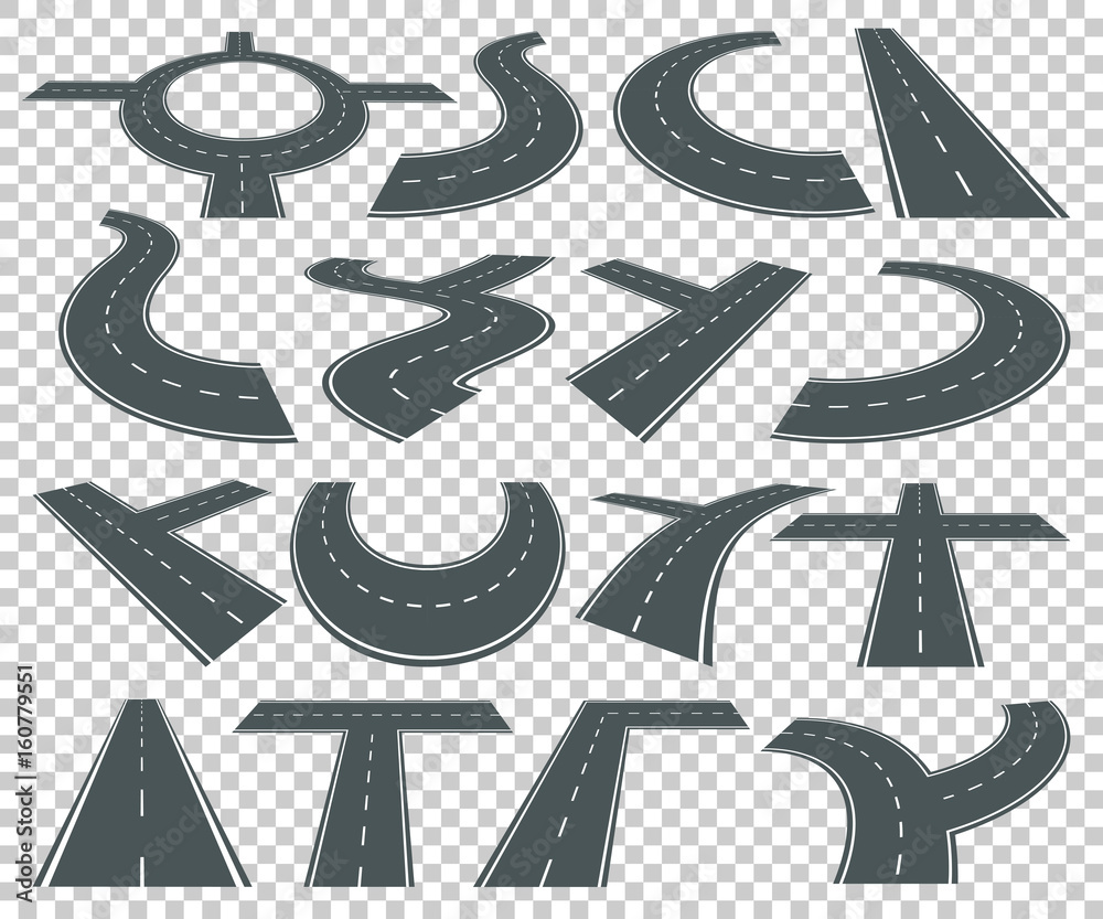 Set of different long transportation roads and highway isolated Stock ...